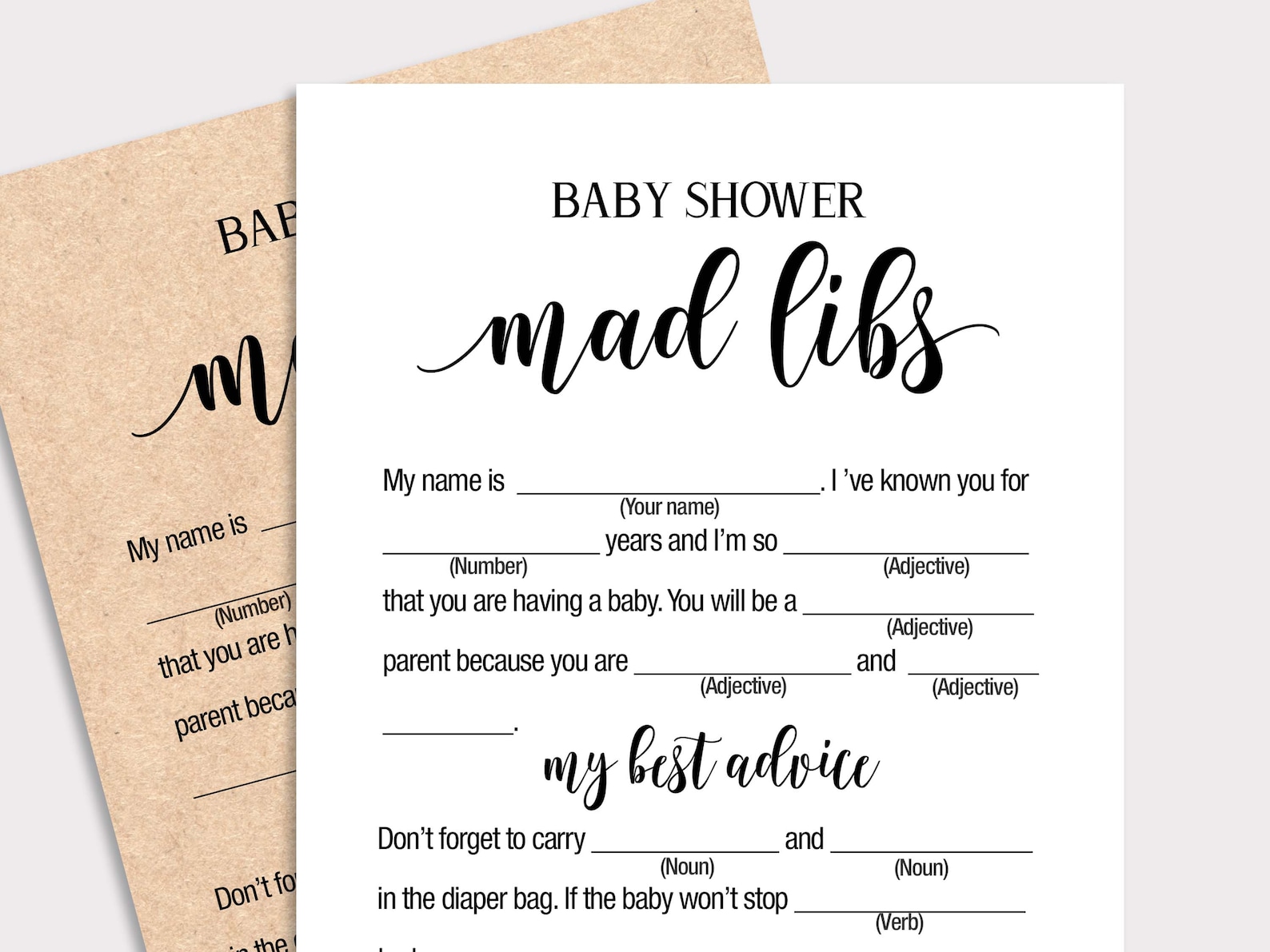 Baby Shower Mad Libs Game Baby Mad Libs Rustic Madlibs Baby - Etsy
