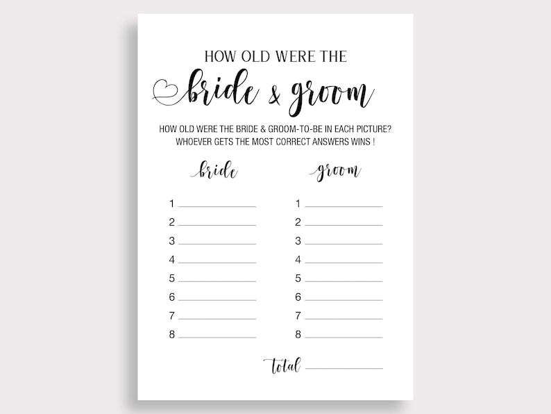 Simple Bridal Shower Photo Game, How Old Were the Bride and Groom Game ...