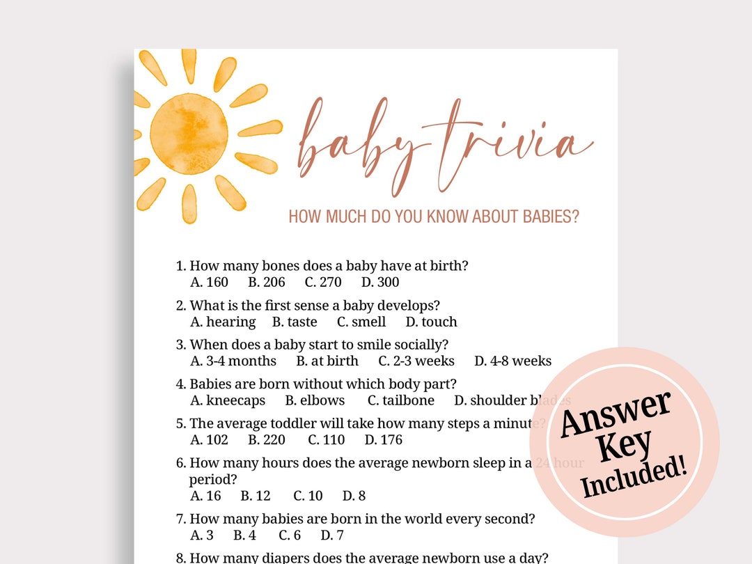 Baby Trivia Game Baby Shower Trivia Sun Baby Shower Games Printable ...