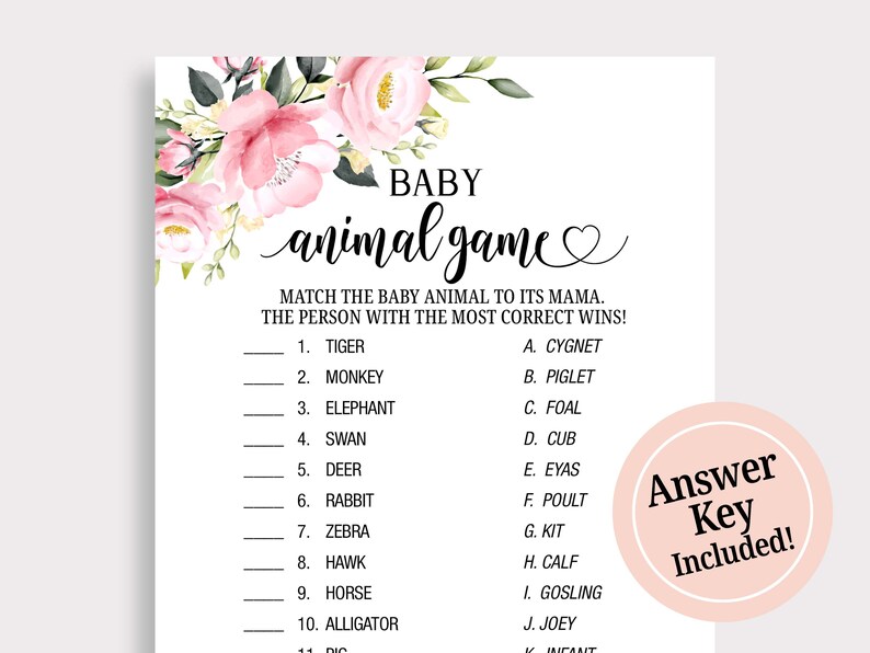 Baby Animal Game Baby Animal Match Game Pink Baby Shower Games - Etsy