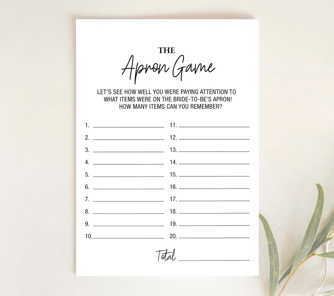 Guess What's on the Apron Game Apron Game Minimalist Bridal Shower ...