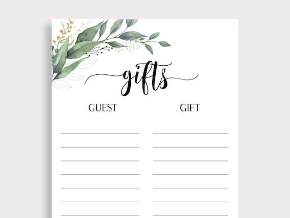 Gift List Printable Bridal Shower Gift List Baby Shower Gift - Etsy