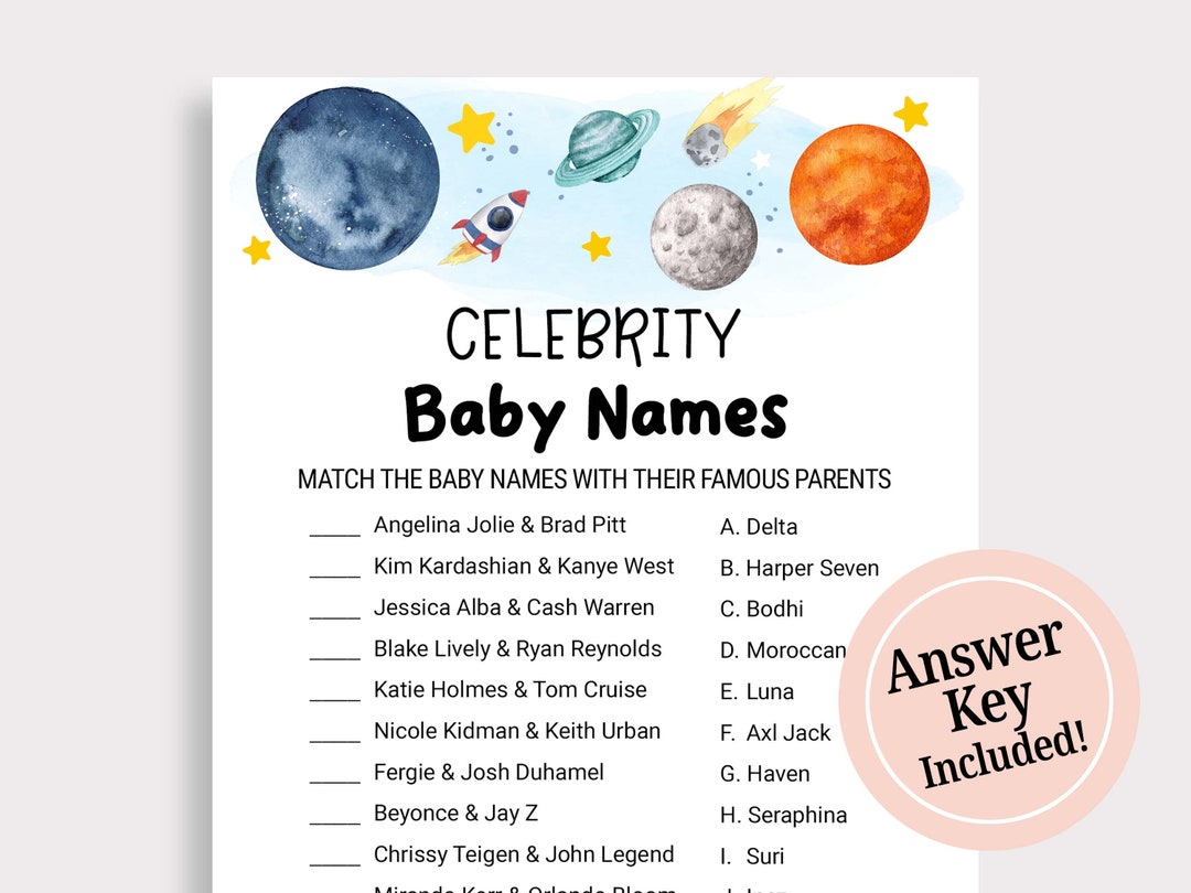 Celebrity Baby Name Game Outer Space Baby Shower Space Galaxy Planets ...