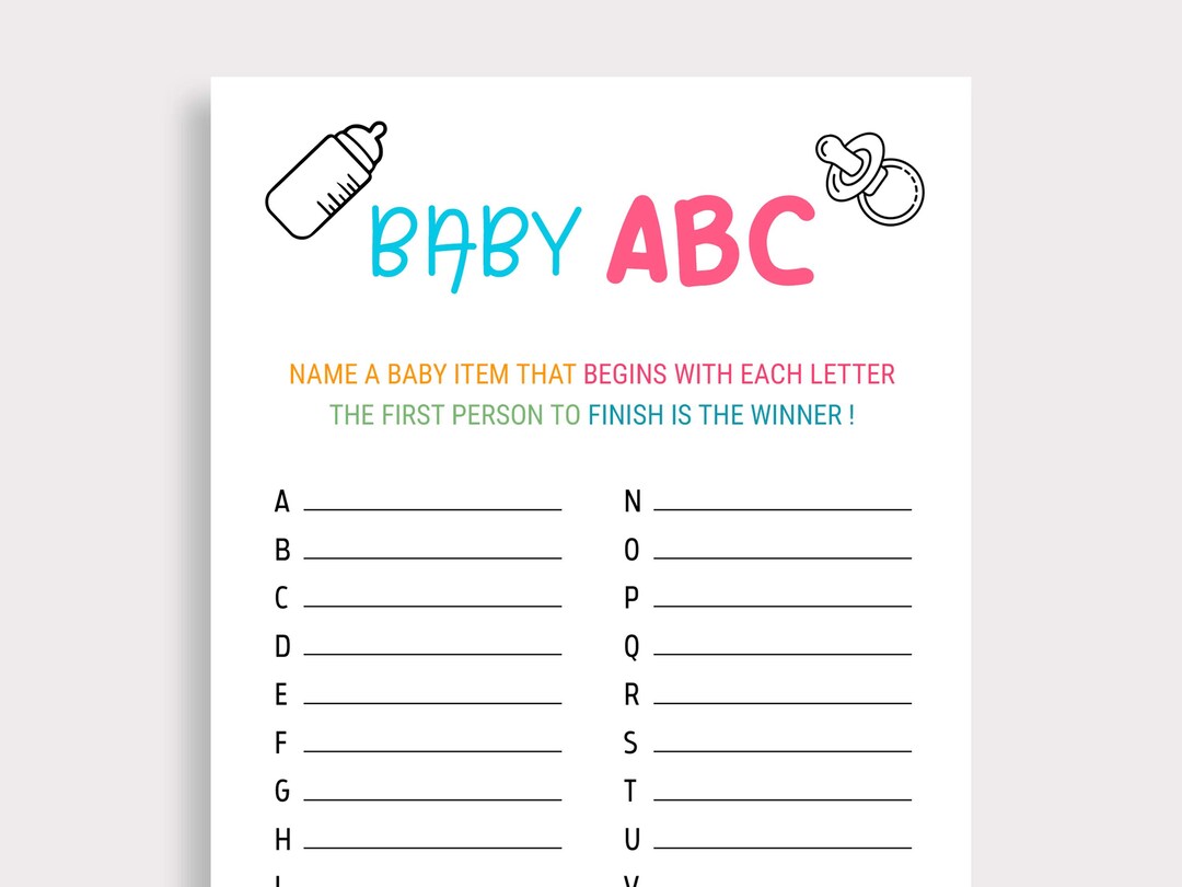 Gender Reveal Games Baby ABC Game Baby Shower Alphabet Game A to Z Item ...
