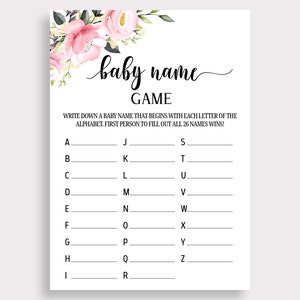 Baby Name Baby Shower Game, Baby Alphabet Game, A to Z Baby Name Game ...