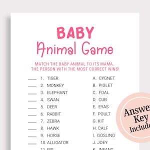 Pink Baby Shower Baby Animal Game Girl Baby Shower Game Guess the Baby ...