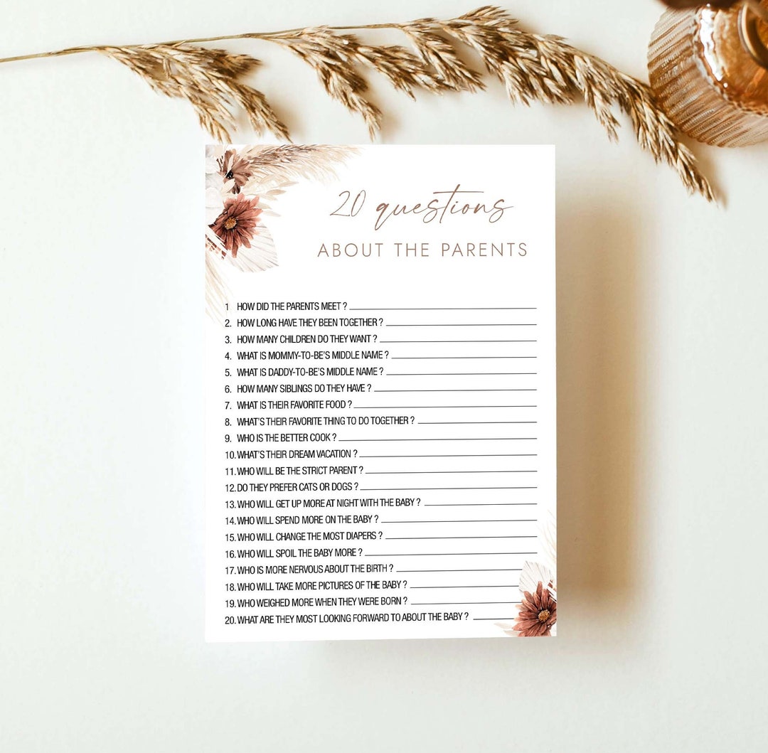 Boho Baby Shower Game 20 Questions About the Parents Who Knows the ...