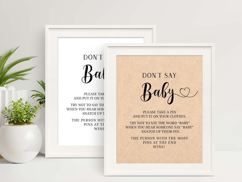 Don't Say Baby Sign Printable Kraft Rustic Baby Shower - Etsy