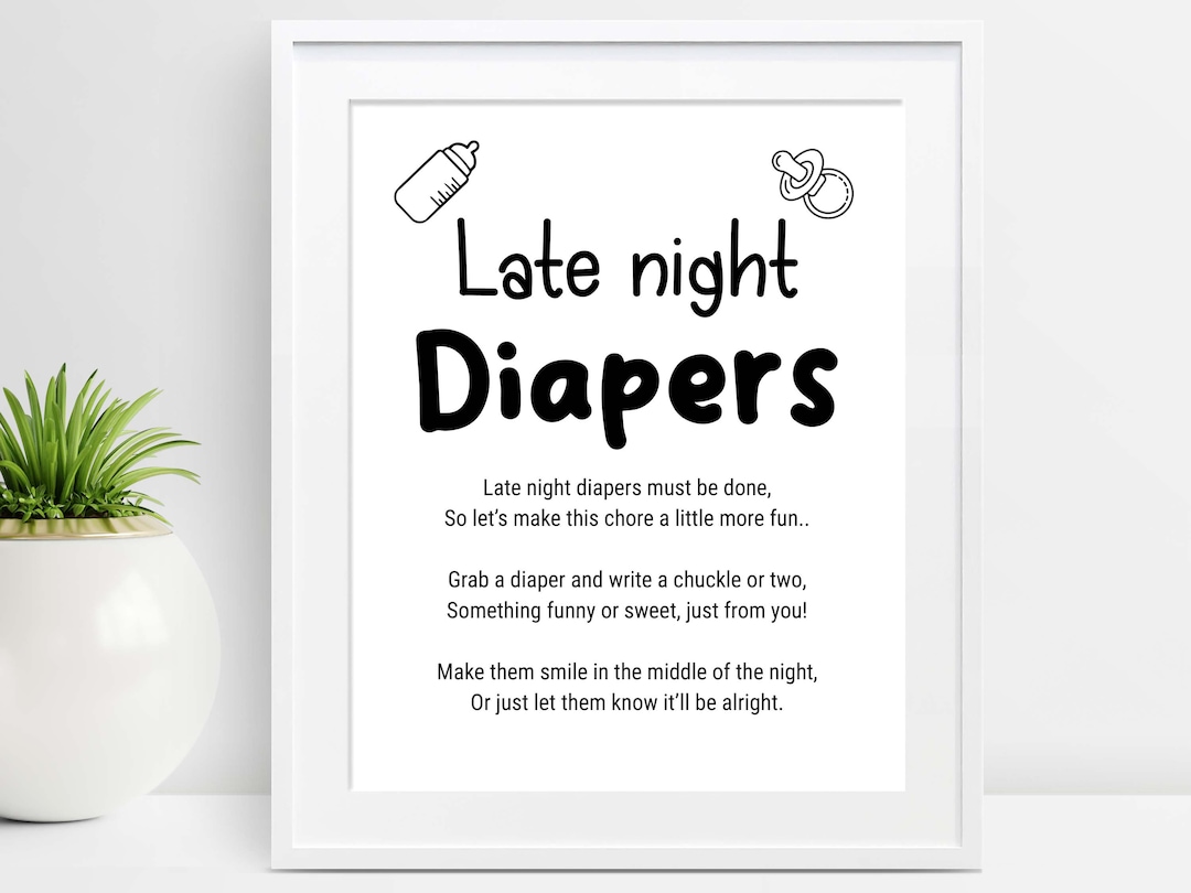 Late Night Diapers Sign Minimalist Baby Shower Sign Modern Late Night ...