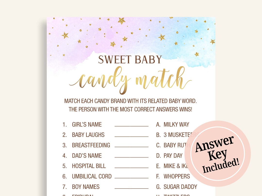 Baby Shower Candy Match Game Sweet Baby Candy Match Gender Reveal Baby ...