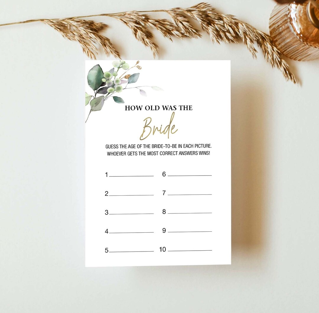 How Old Was the Bride Game Guess Brides Age Game Greenery and Gold ...