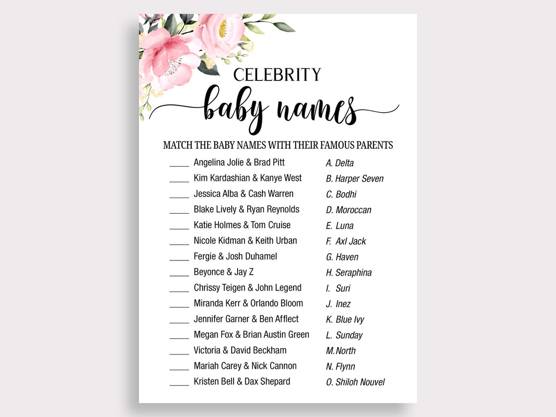 Celebrity Baby Name Game Celebrity Baby Shower Game Guess - Etsy