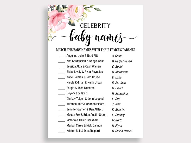 Celebrity Baby Name Game Celebrity Baby Shower Game Guess - Etsy