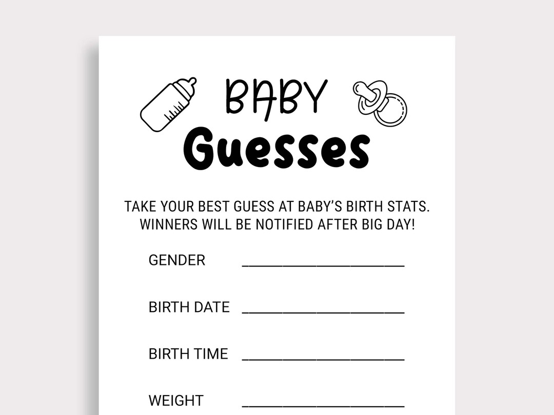 Baby Shower Baby Predictions Baby Guesses Guess the Baby's Birth Stats ...