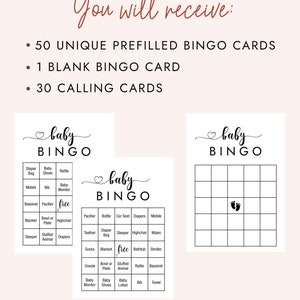 50 Prefilled Baby Shower Bingo Cards Baby Shower Bingo Game Cards Baby ...