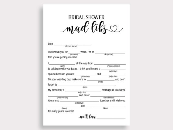 Funny Bridal Shower Mad Libs