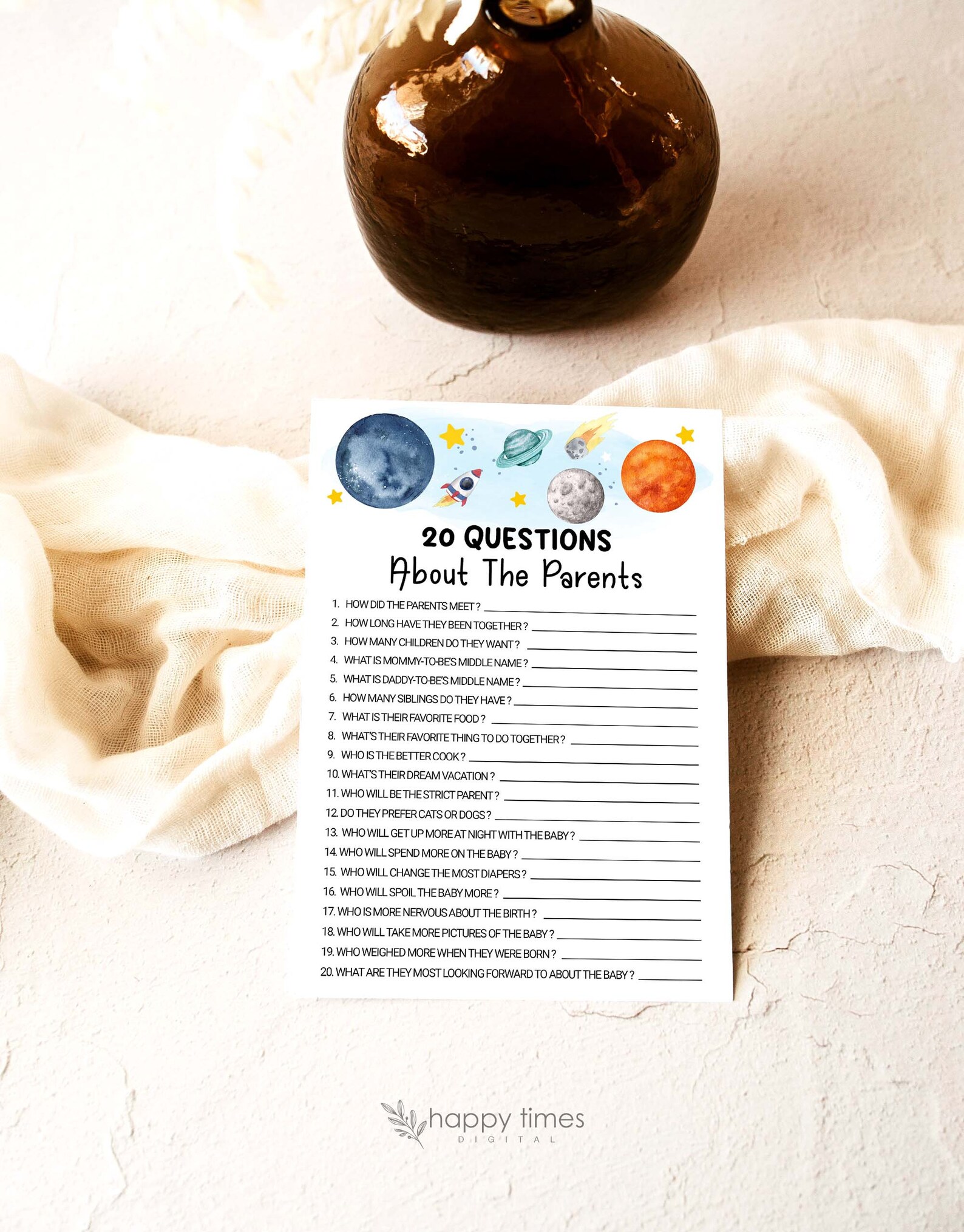 Outer Space Baby Shower Game 20 Questions About the Parents Rocket ...