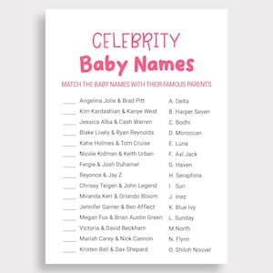 Celebrity Baby Name Game Baby Name Match Game Celebrity Parent Match ...