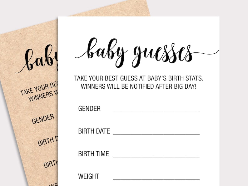 Baby Guesses Cards Printable Baby Guesses Game Card Kraft - Etsy