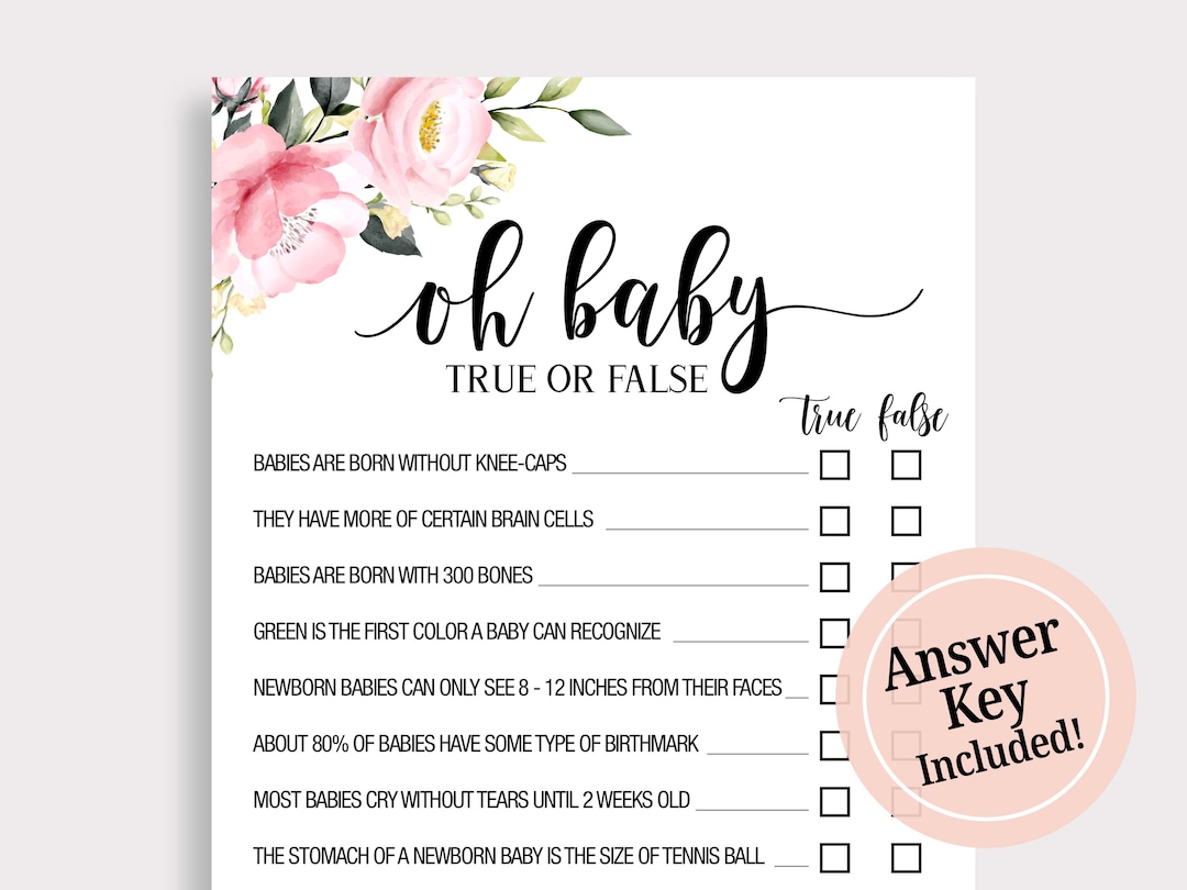 True or False Baby Shower Games, Oh Baby True or False Game, Pink ...