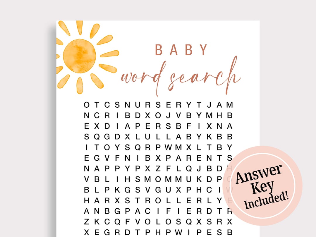Baby Word Search Game Boho Sun Baby Shower Sunshine Baby Shower Games ...