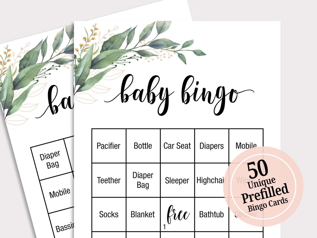 50 Prefilled Baby Shower Bingo Cards Baby Shower Bingo Game Cards Baby ...