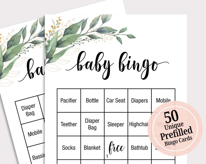 50 Prefilled Baby Shower Bingo Cards Baby Shower Bingo Game Cards Baby ...
