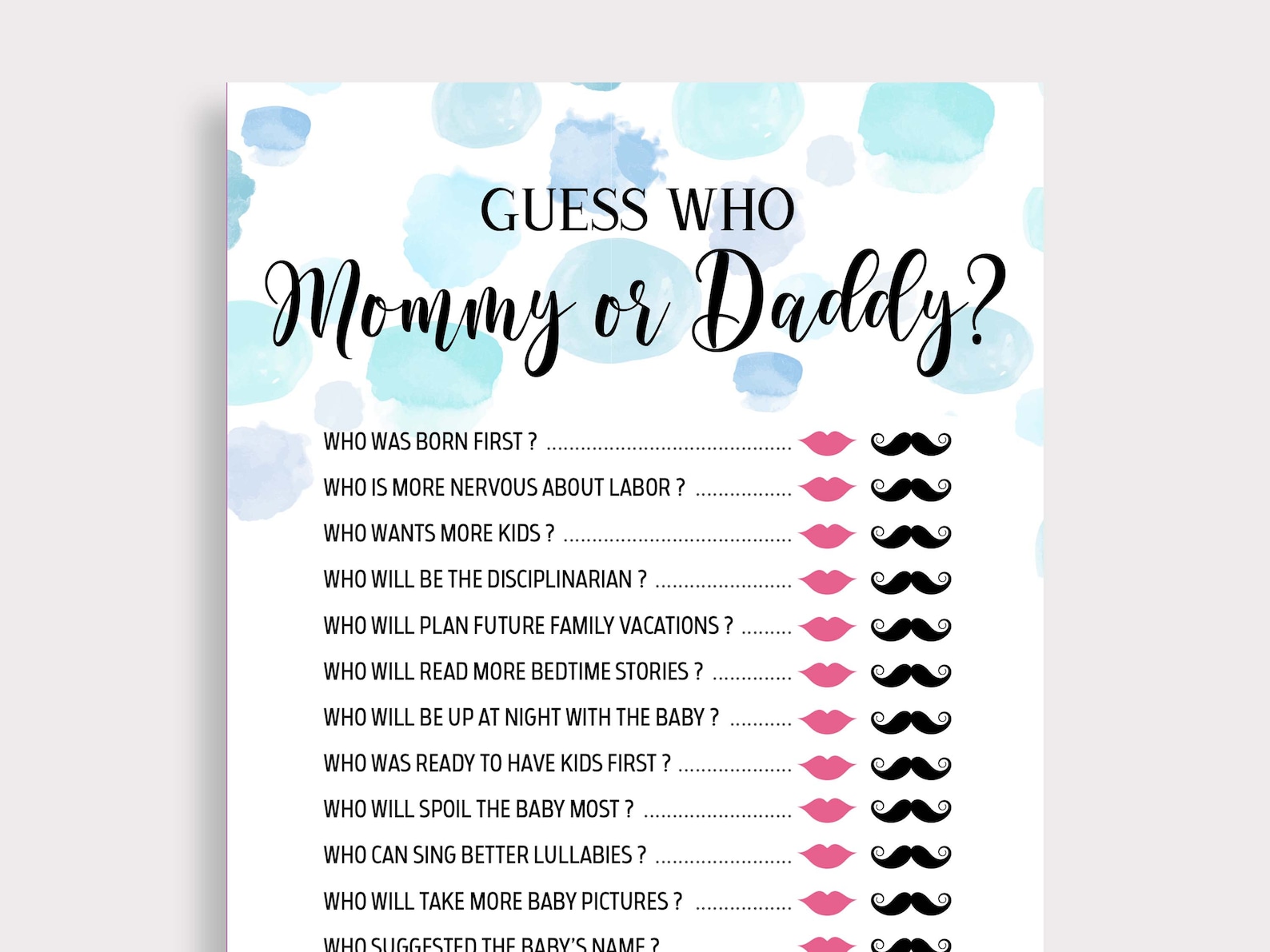 Mom or Dad Game Mommy or Daddy Baby Shower Game Printable - Etsy