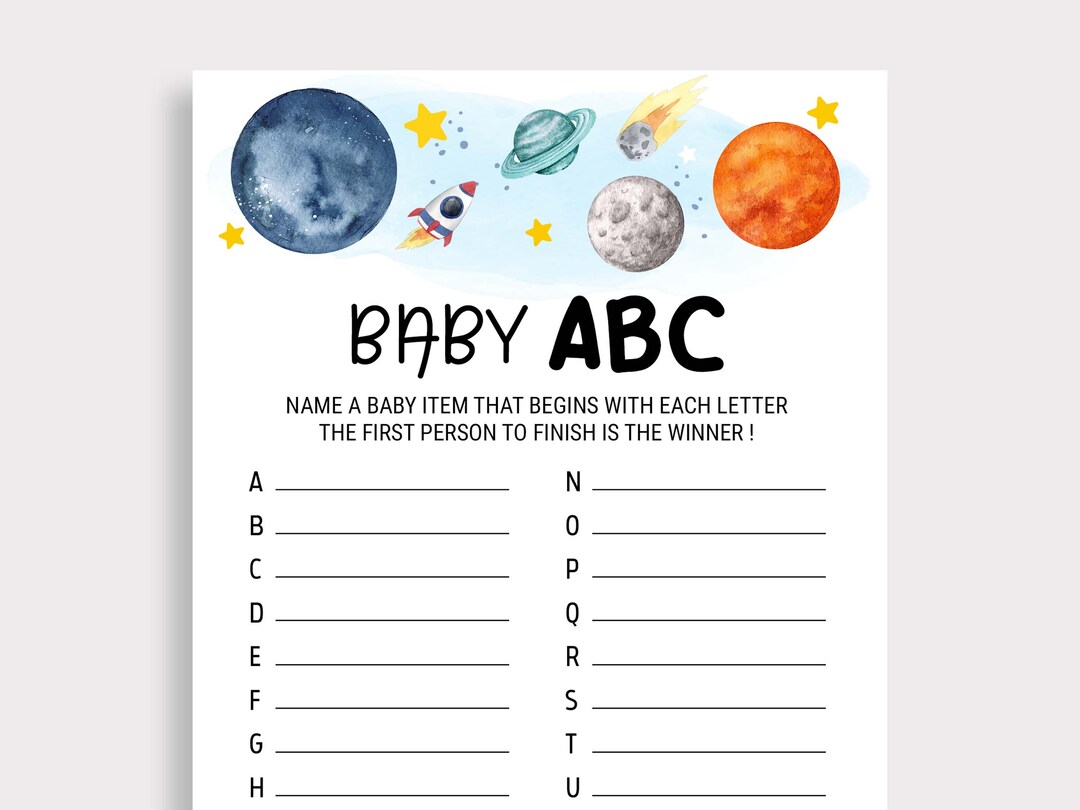 Space Baby Shower Alphabet Game Baby ABC Game Galaxy Baby Shower Outer ...