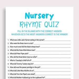 Nursery Rhyme Game Guess the Nursery Rhyme Blue Baby Shower Game Baby ...
