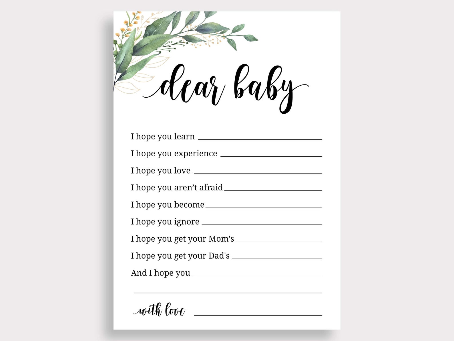 Dear Baby Wish Cards, Wishes for Baby Printable, Wish for Baby Cards ...