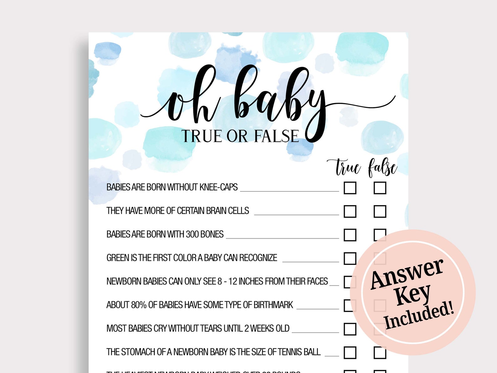 Oh Baby True or False Baby Shower Game Printable, Oh Baby True or False ...
