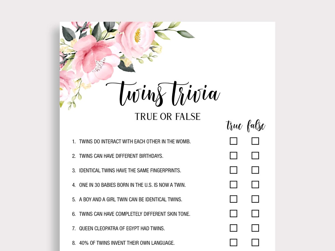 Twins Trivia Game Twins Trivia True or False Game Printable Baby Shower ...
