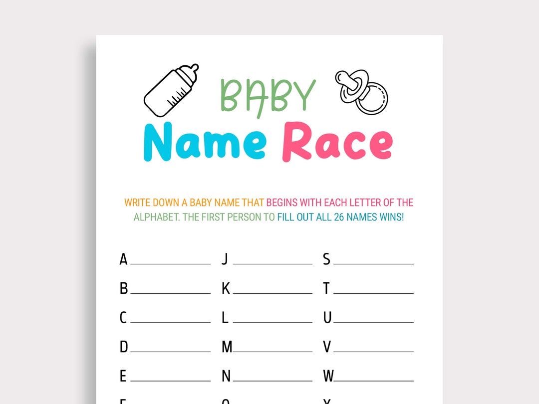 Gender Reveal Baby Shower Games Baby Name Race Game Printable Pink and ...