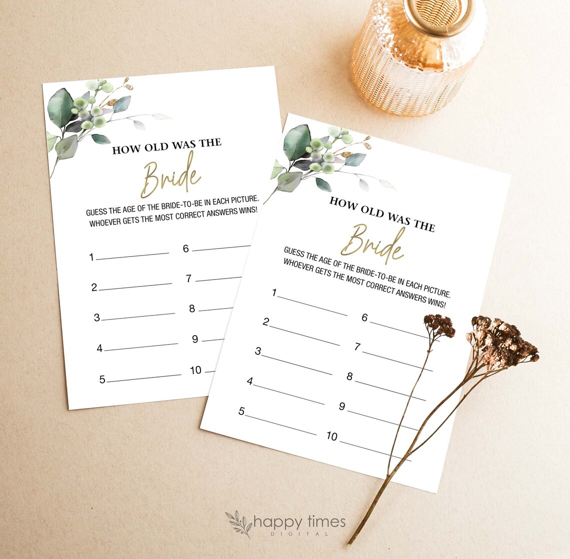 How Old Was the Bride Game Guess Brides Age Game Greenery and - Etsy