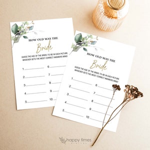 How Old Was the Bride Game Guess Brides Age Game Greenery and Gold ...