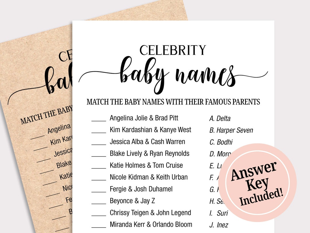 Celebrity Baby Name Game, Rustic Celebrity Baby Shower Game, Guess ...