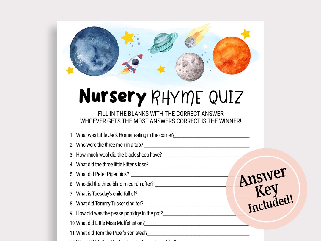 Nursery Rhyme Game Nursery Rhyme Quiz Planets Baby Shower Game Outer ...