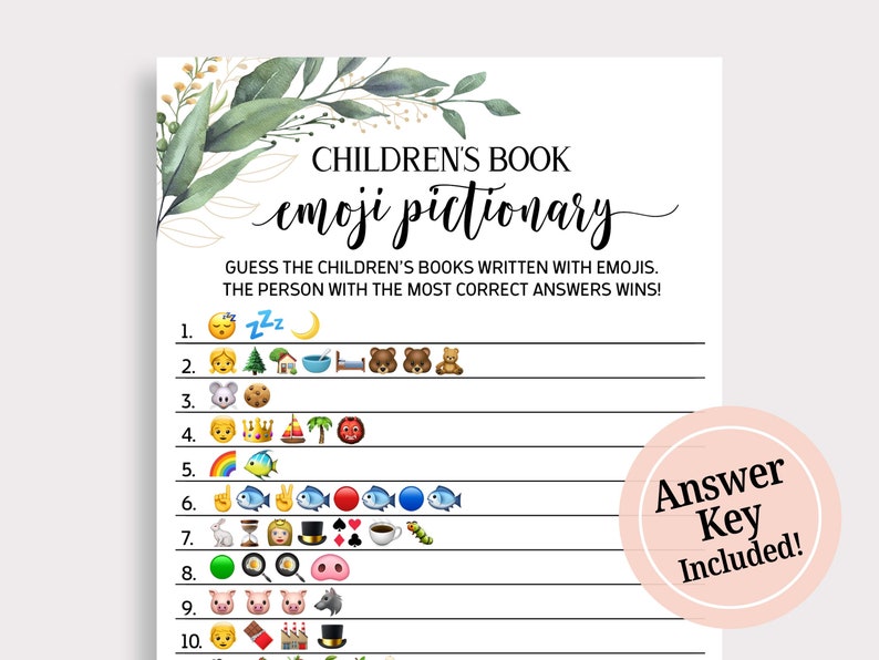 Children's Book Emoji Pictionary, Greenery Childrens Book Emoji Cards ...