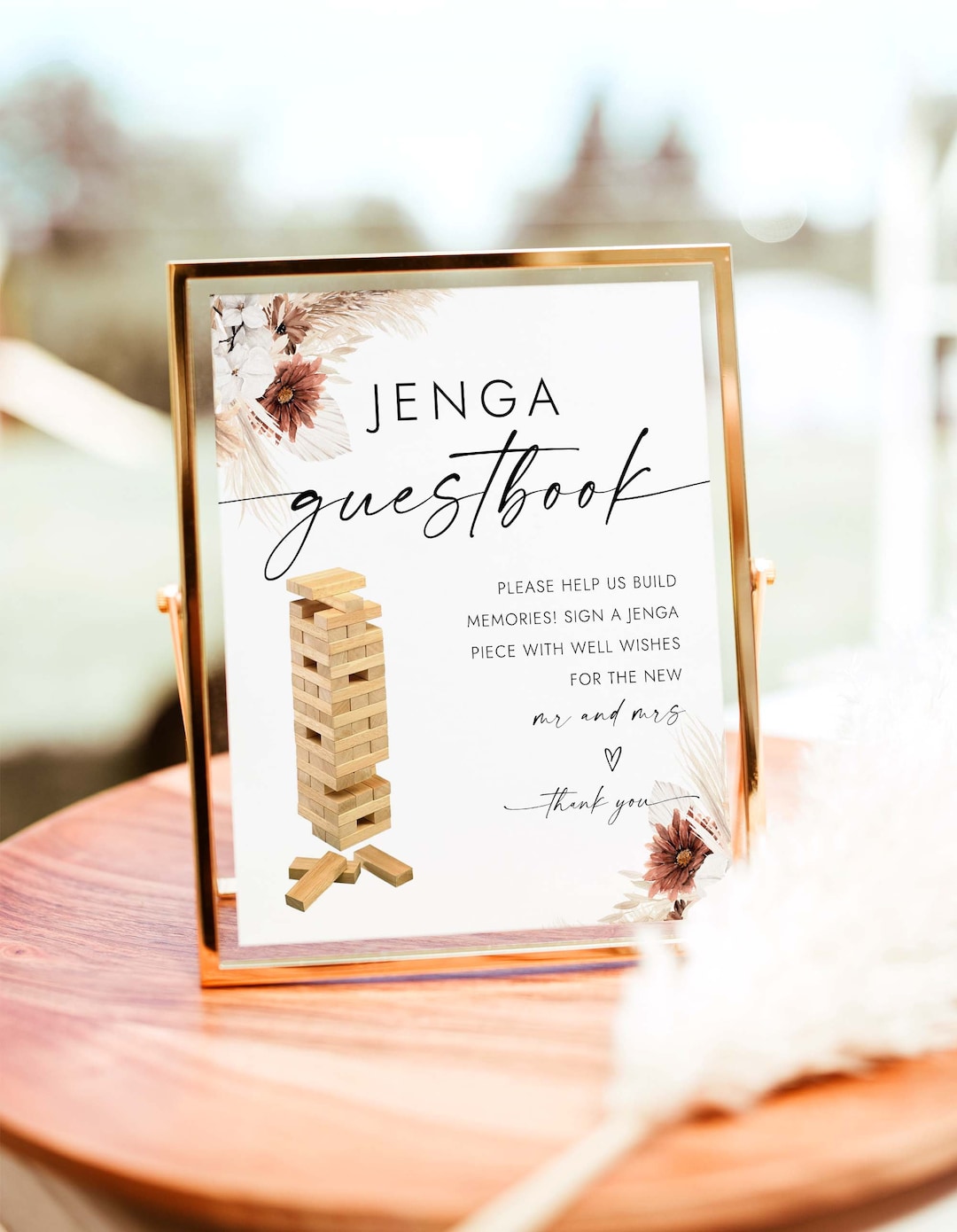 Wedding Jenga Game Sign Boho Jenga Guestbook Sign Jenga Piece With Well ...