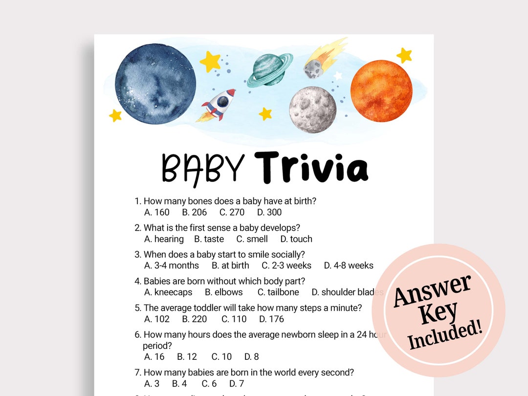 Baby Trivia Game Baby Shower Trivia Game Outer Space Baby Shower Space ...