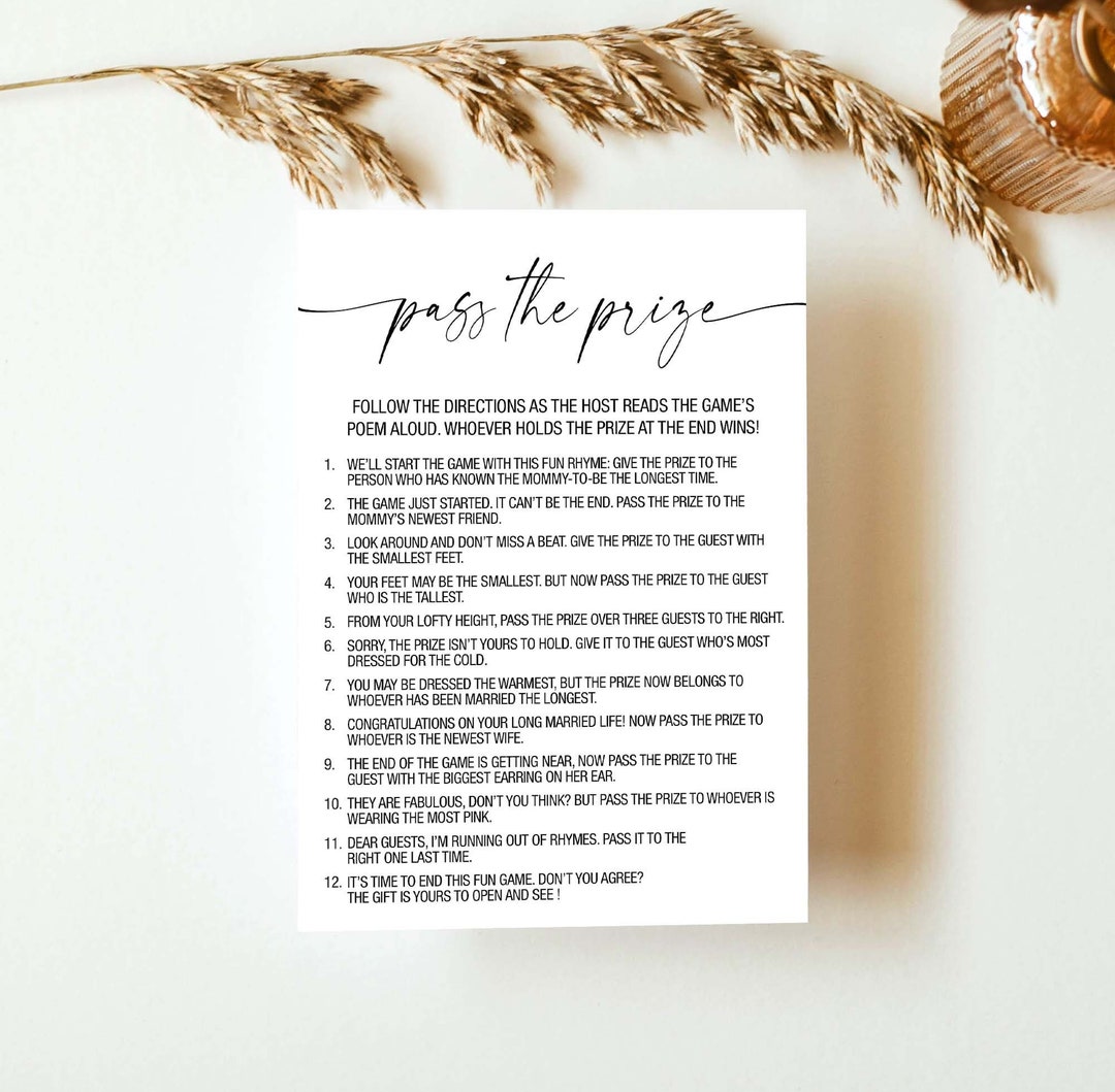 Pass the Prize Game Pass the Gift Poem Gift Passing Poem Baby Shower ...