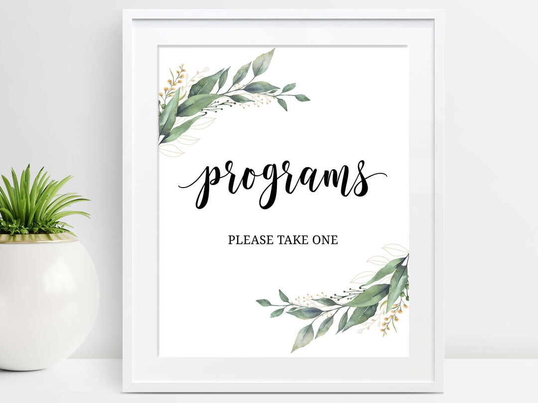 Programs Sign for Wedding, Greenery Wedding Program Sign, Wedding ...