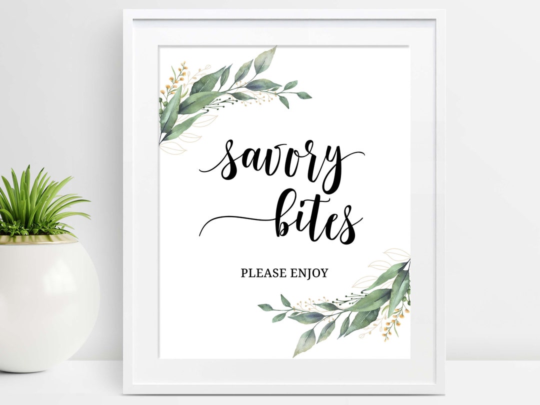 Savory Bites Sign Savory Food Sign Dessert Table Sign Baby Shower Sign ...