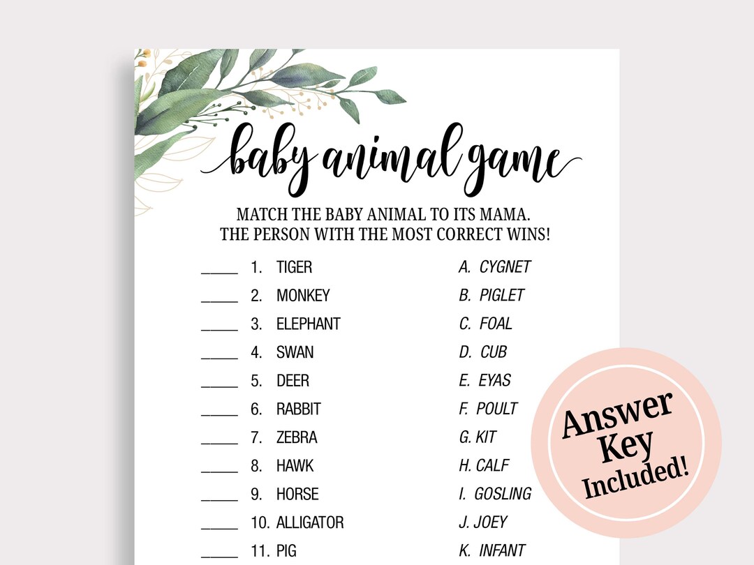 Baby Animal Game Baby Shower, Guessing Baby Animals Cards, Animal ...