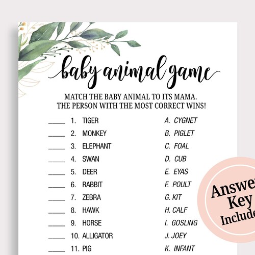 Baby Animal Game Baby Shower Guessing Baby Animals Cards - Etsy