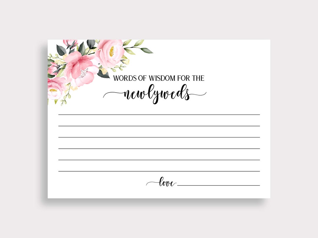 Words of Wisdom for Newlyweds Card, Printable Advice Cards, Wedding ...