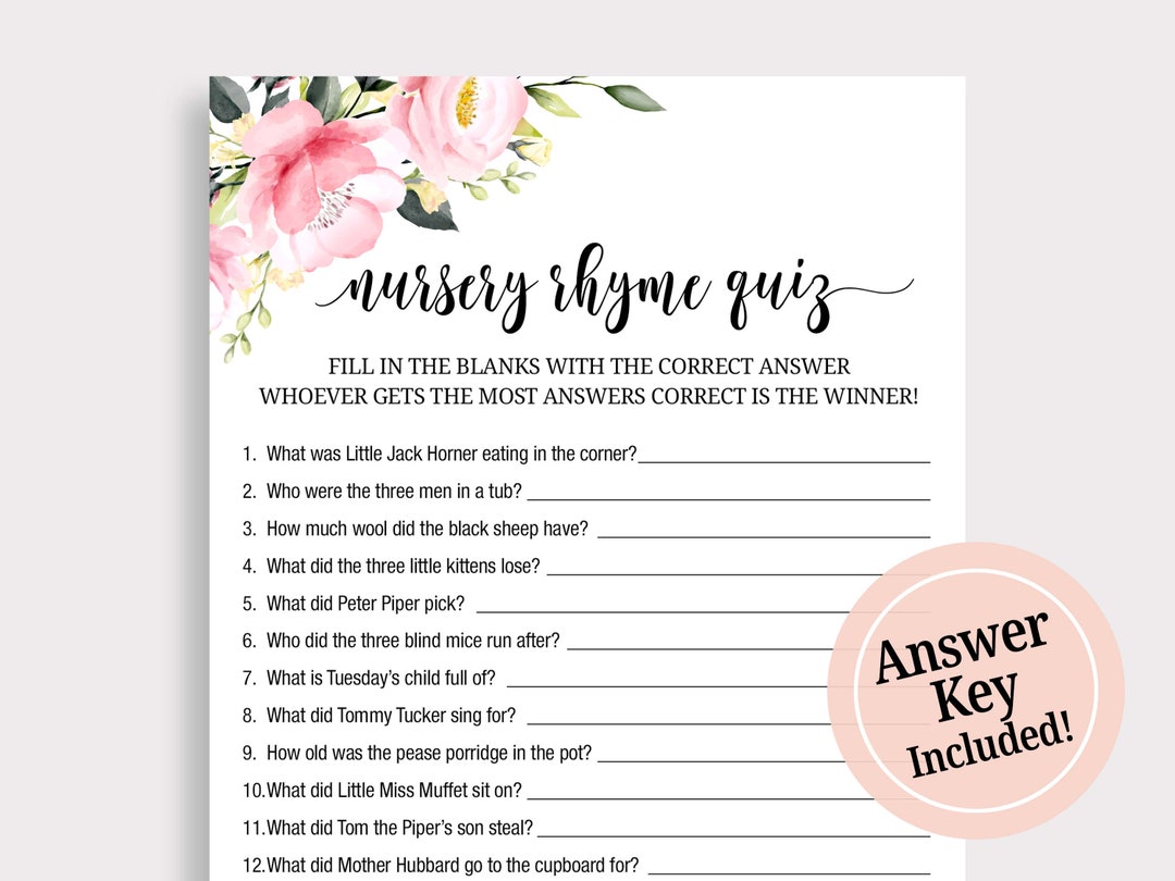 Baby Shower Nursery Rhyme Game Nursery Rhymes Baby Shower Games Nursery ...