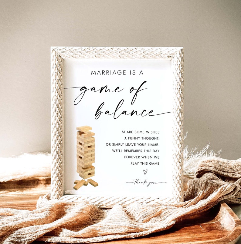 Marriage is a Game of Balance Jenga Game Sign Modern Wedding Jenga Sign ...