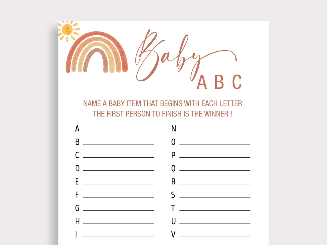 Baby Shower ABC Game Baby ABC Game Rainbow Baby Shower Game Boho Gender ...